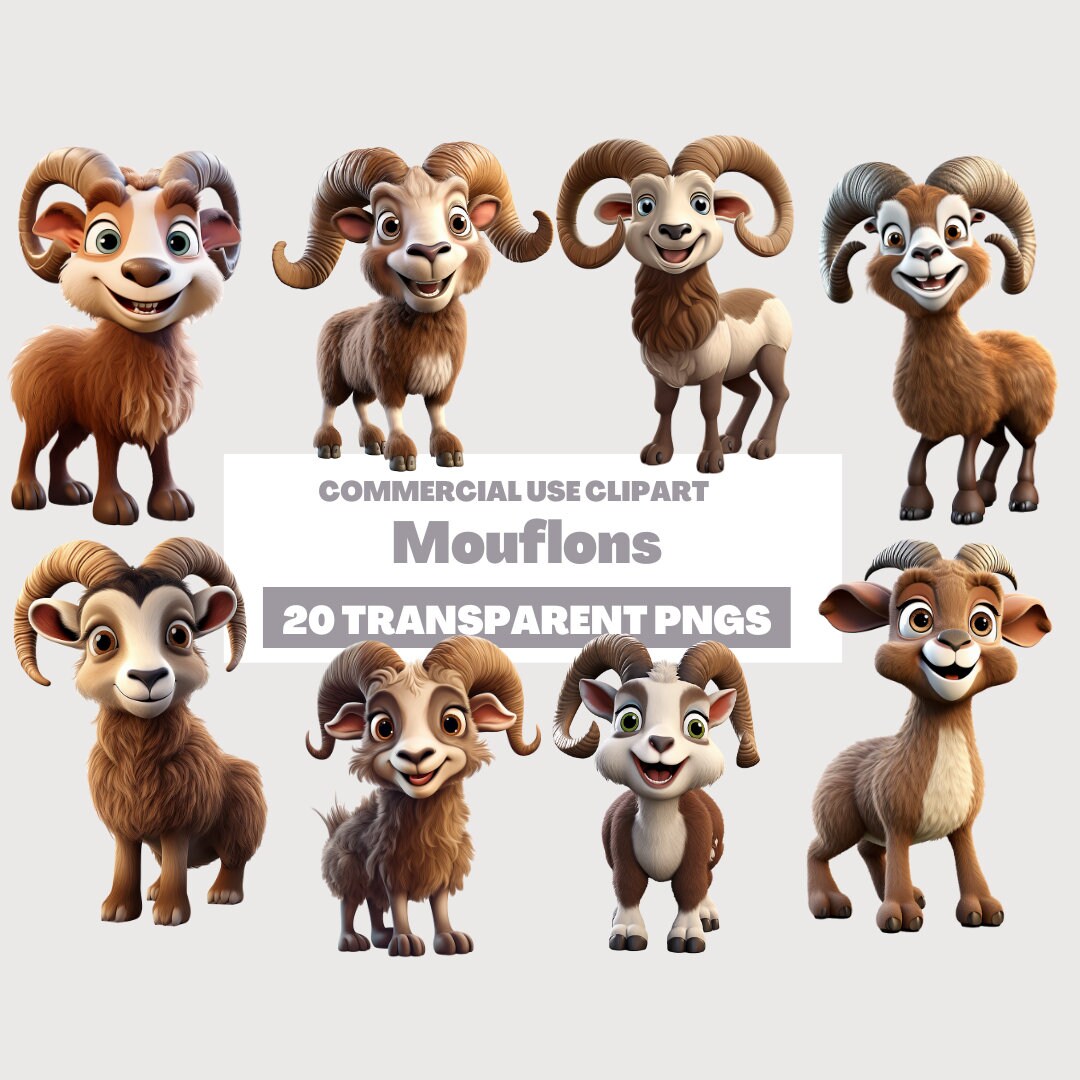 Mouflons Clipart Cute Cartoon Clipart, Mouflons Clipart Set, Mouflons ...