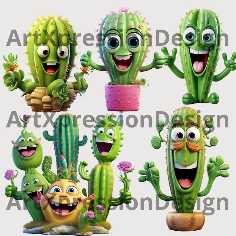 Cactus Clipart - Cute Cartoon Clipart, Cacti Clipart Set, Happy Cacti ...