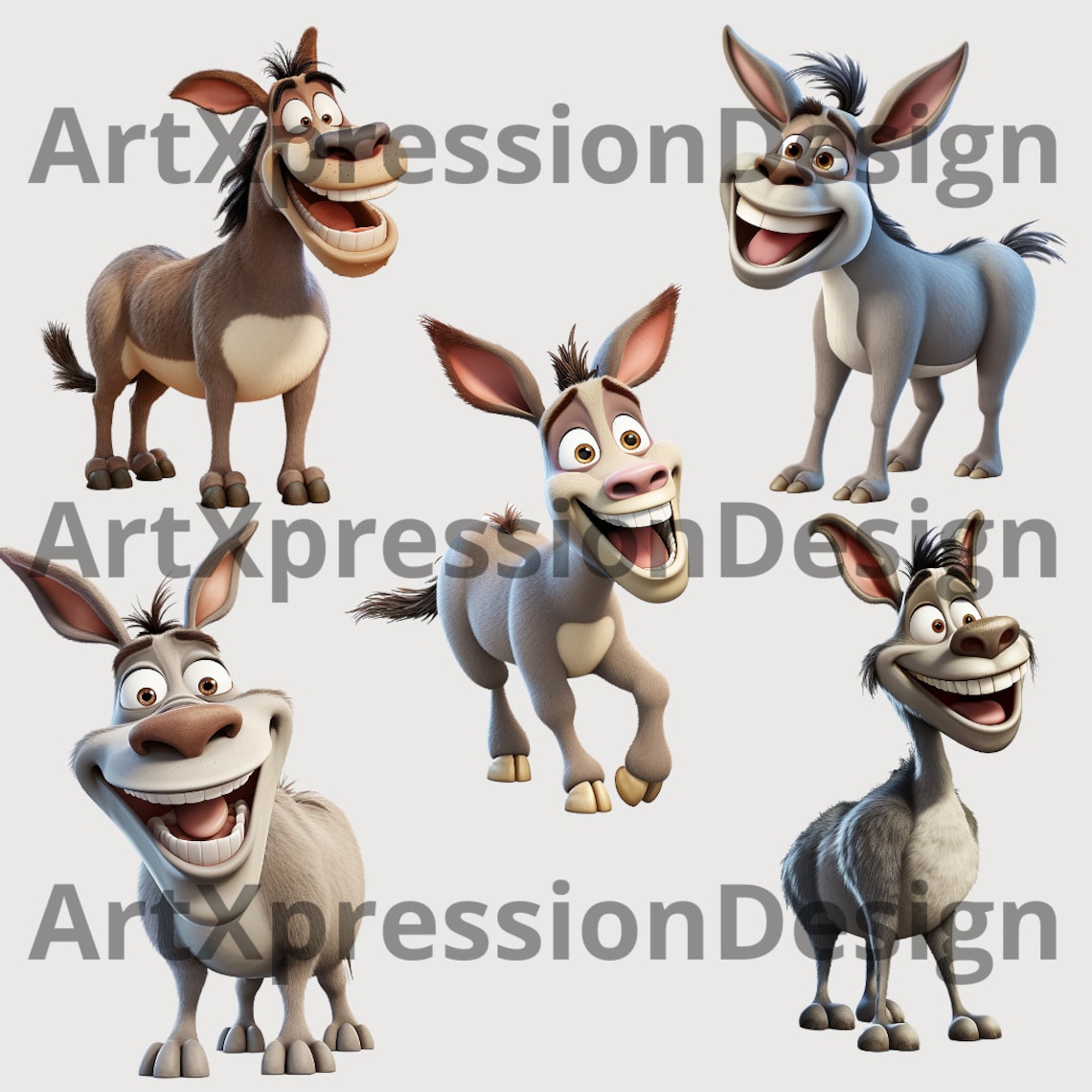 Donkeys Clipart - Cute Cartoon Clipart, Donkeys Clipart Set, Donkeys ...