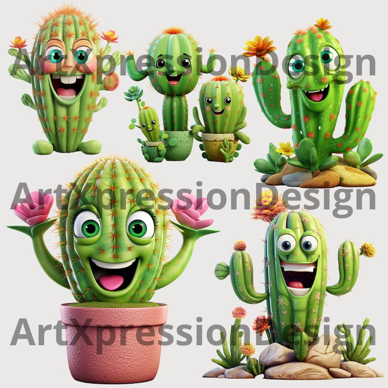 Cactus Clipart - Cute Cartoon Clipart, Cacti Clipart Set, Happy Cacti ...