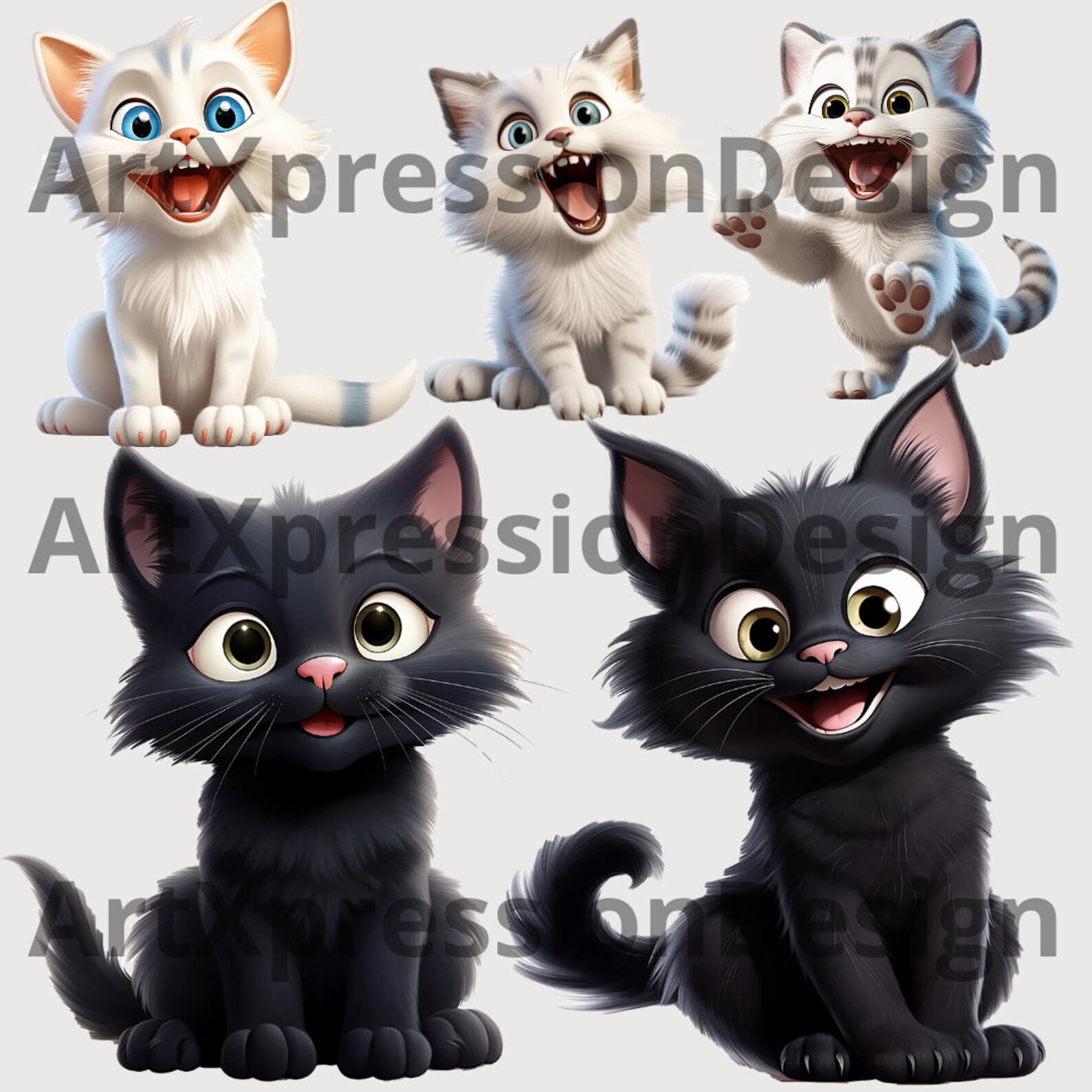 Cats Clipart - Cute Cartoon Clipart, Cats Clipart Set, Cats - Instant ...