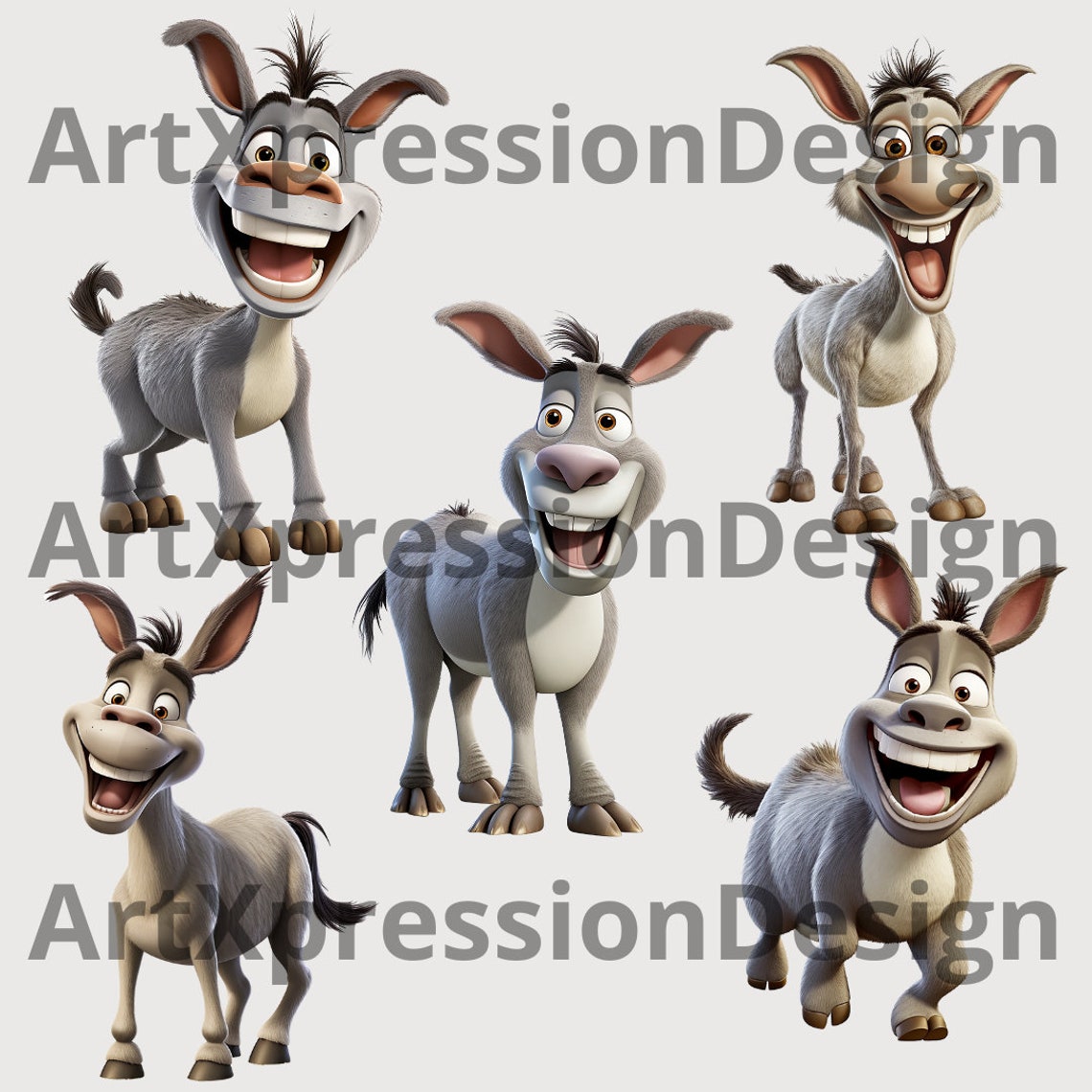 Donkeys Clipart - Cute Cartoon Clipart, Donkeys Clipart Set, Donkeys ...