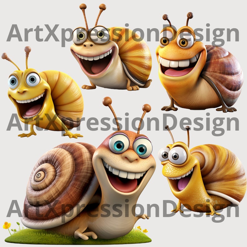 Snails Clipart - Cute Cartoon Clipart, Snails Clipart Set, Snails ...
