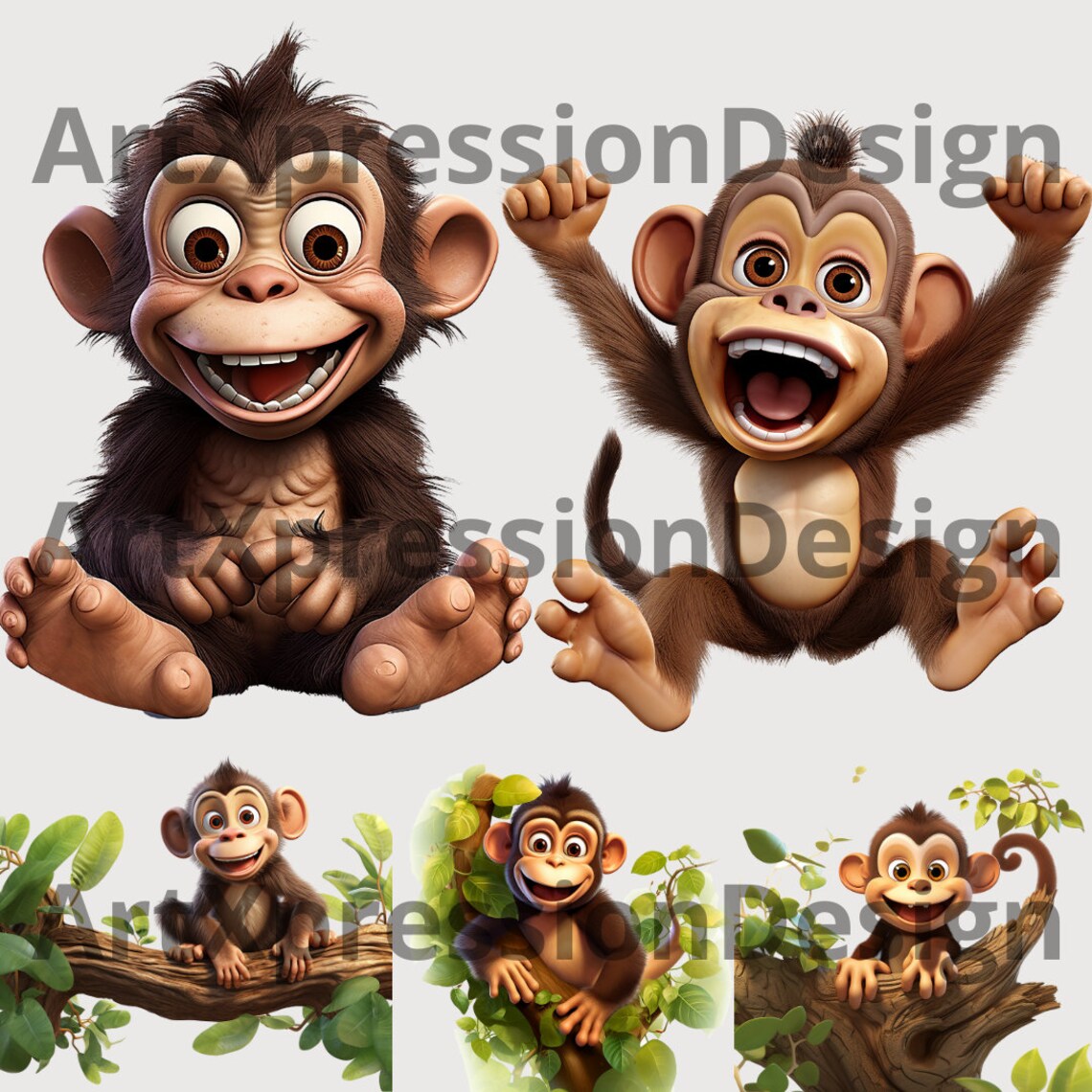 Monkeys Clipart - Cute Cartoon Clipart, Monkeys Clipart Set, Monkeys ...