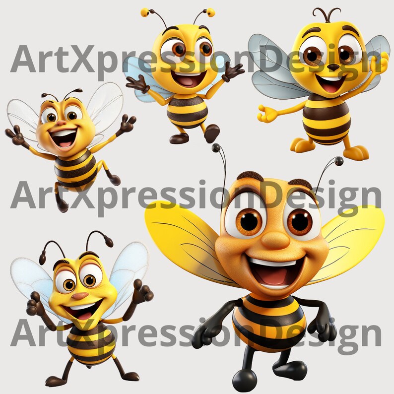Bees Clipart - Cute Cartoon Clipart, Bees Clipart Set, Bees - Instant ...