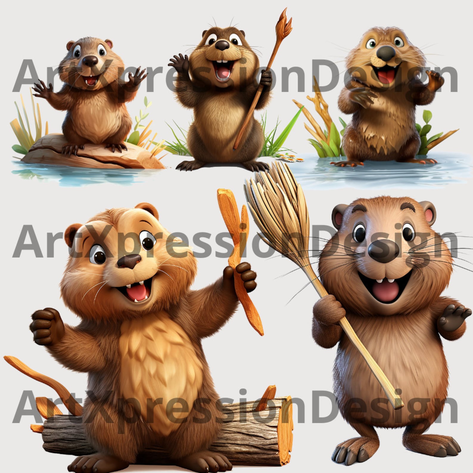 Beavers Clipart Cute Cartoon Clipart, Beavers Clipart Set, Beavers ...