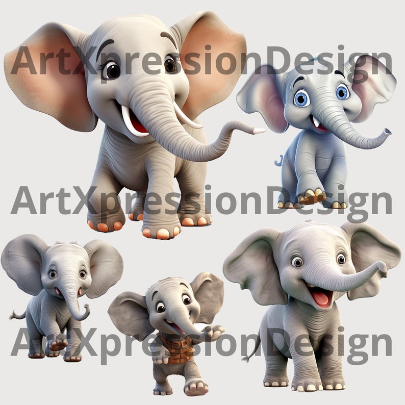 Elephants Clipart Cute Cartoon Clipart, Elephants Clipart Set ...