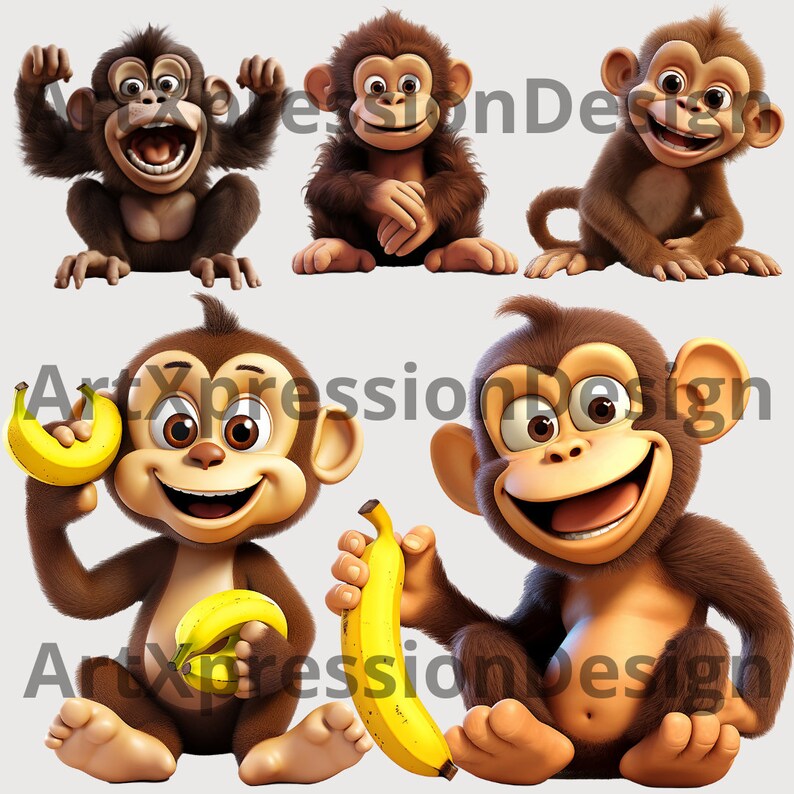 Monkeys Clipart - Cute Cartoon Clipart, Monkeys Clipart Set, Monkeys ...