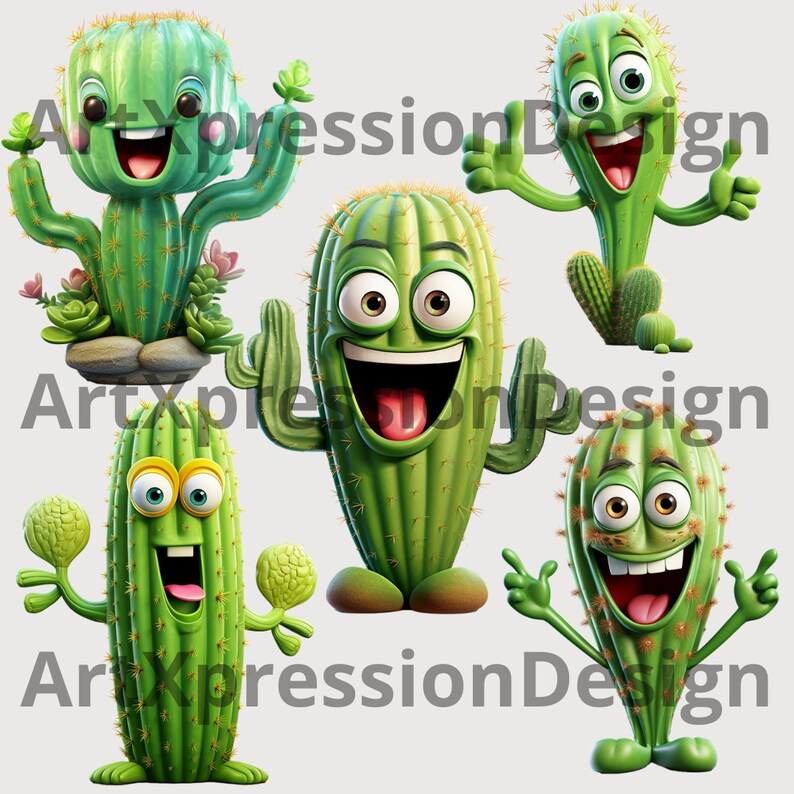 Cactus Clipart - Cute Cartoon Clipart, Cacti Clipart Set, Happy Cacti ...