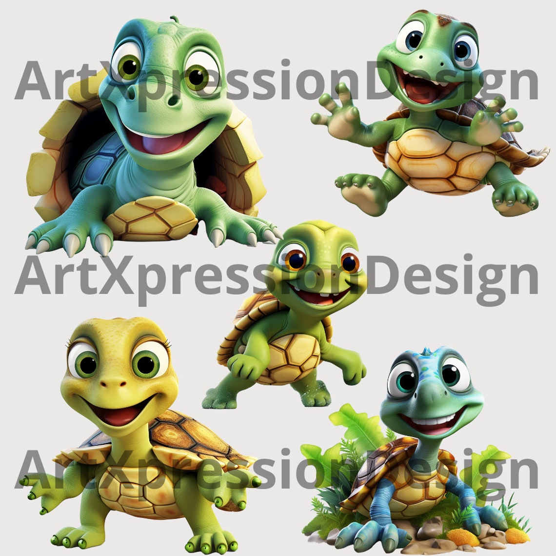 Sea Turtle Clipart - Cute Cartoon Clipart, Turtle Clipart Set, Turtle ...