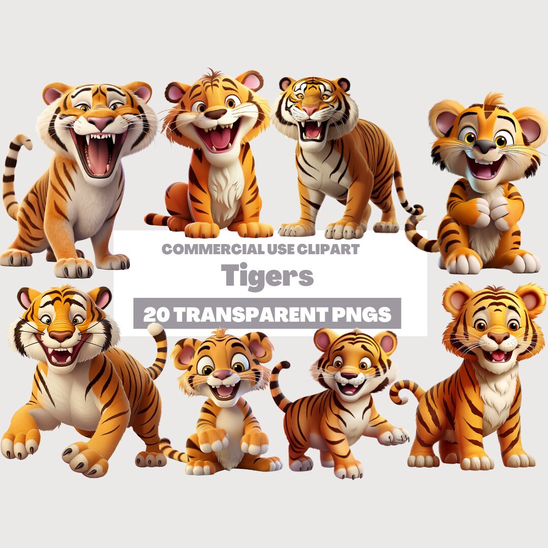Tigers Clipart - Cute Cartoon Clipart, Tigers Clipart Set, Tigers ...