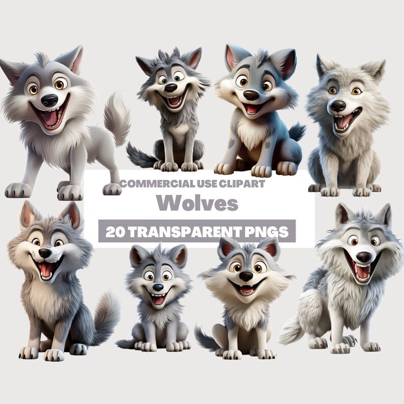 Wolf Clipart - Cute Cartoon Clipart, Wolves Clipart Set, Wolves ...