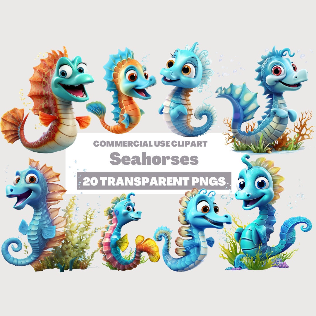 Seahorses Clipart Cute Cartoon Clipart, Seahorses Clipart Set ...
