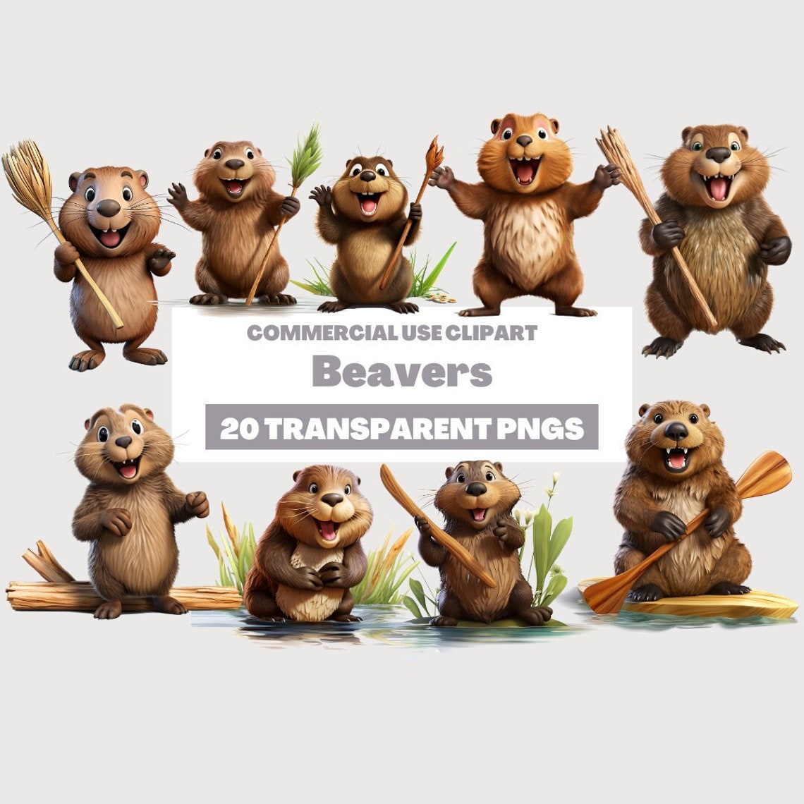 Beavers Clipart Cute Cartoon Clipart, Beavers Clipart Set, Beavers ...
