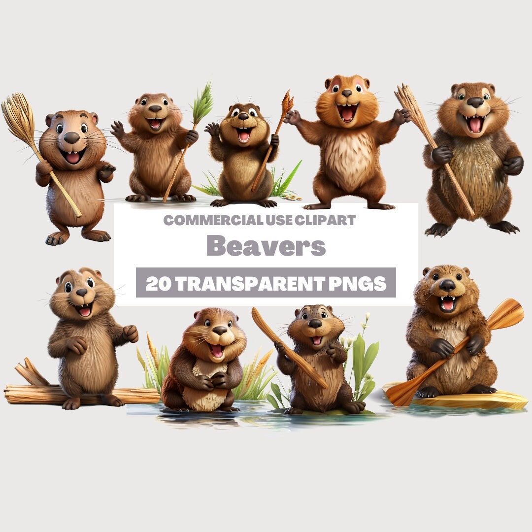 Beavers Clipart - Cute Cartoon Clipart, Beavers Clipart Set, Beavers ...