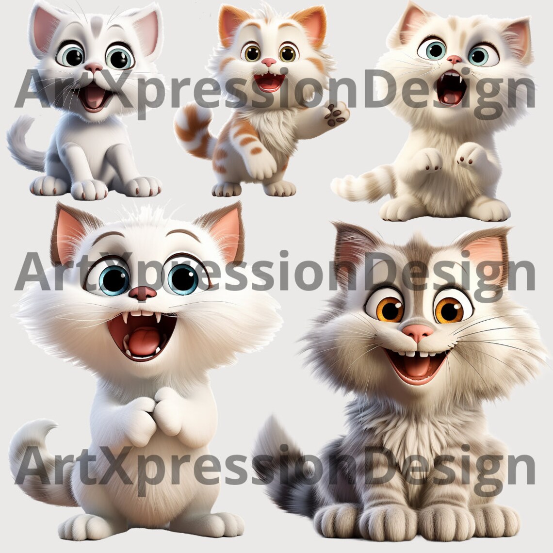 Cats Clipart - Cute Cartoon Clipart, Cats Clipart Set, Cats - Instant ...