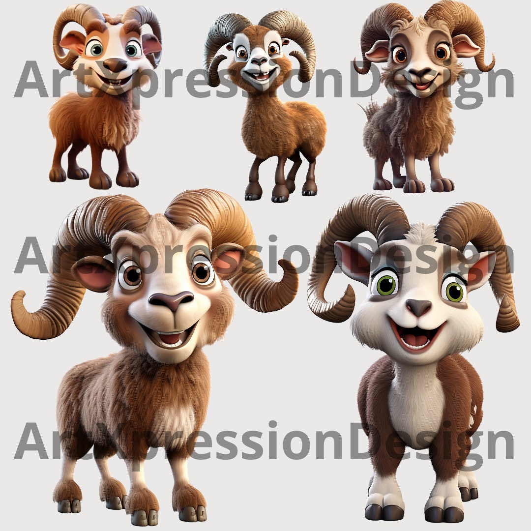Mouflons Clipart Cute Cartoon Clipart, Mouflons Clipart Set, Mouflons ...