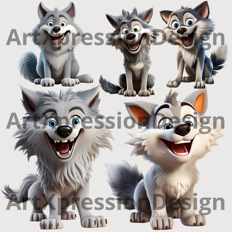 Wolf Clipart Cute Cartoon Clipart Wolves Clipart Set - Etsy