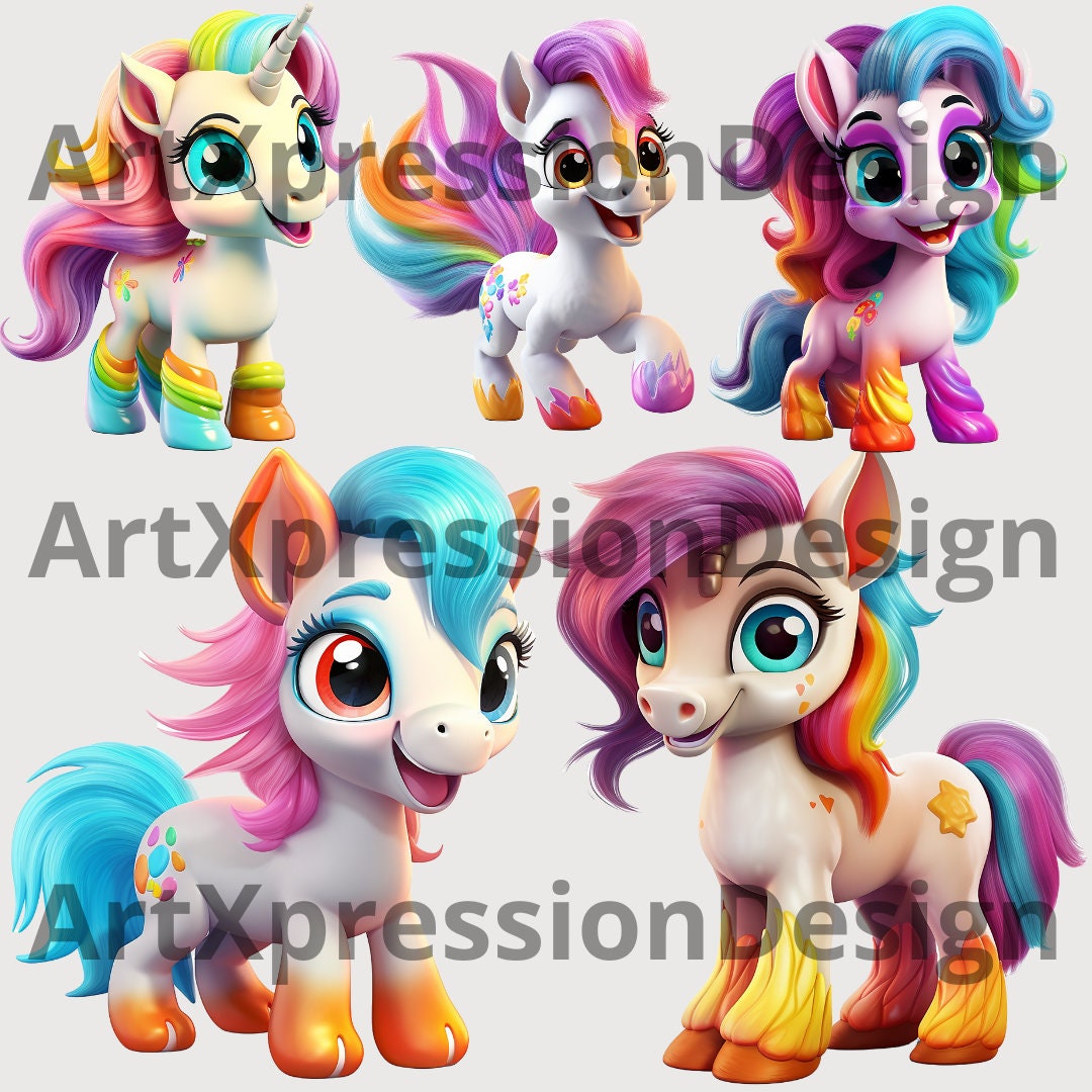 Rainbow Ponies Clipart - Cute Cartoon Clipart, Pony Clipart Set, Pony ...