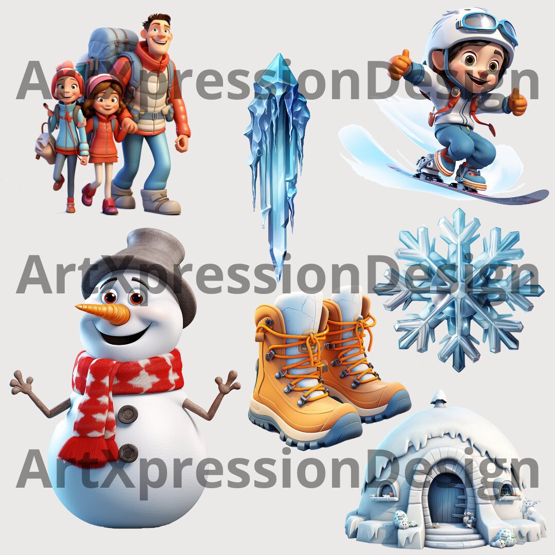 Winter Clipart - Cute Cartoon Clipart, Winter Clipart Set, Winter ...