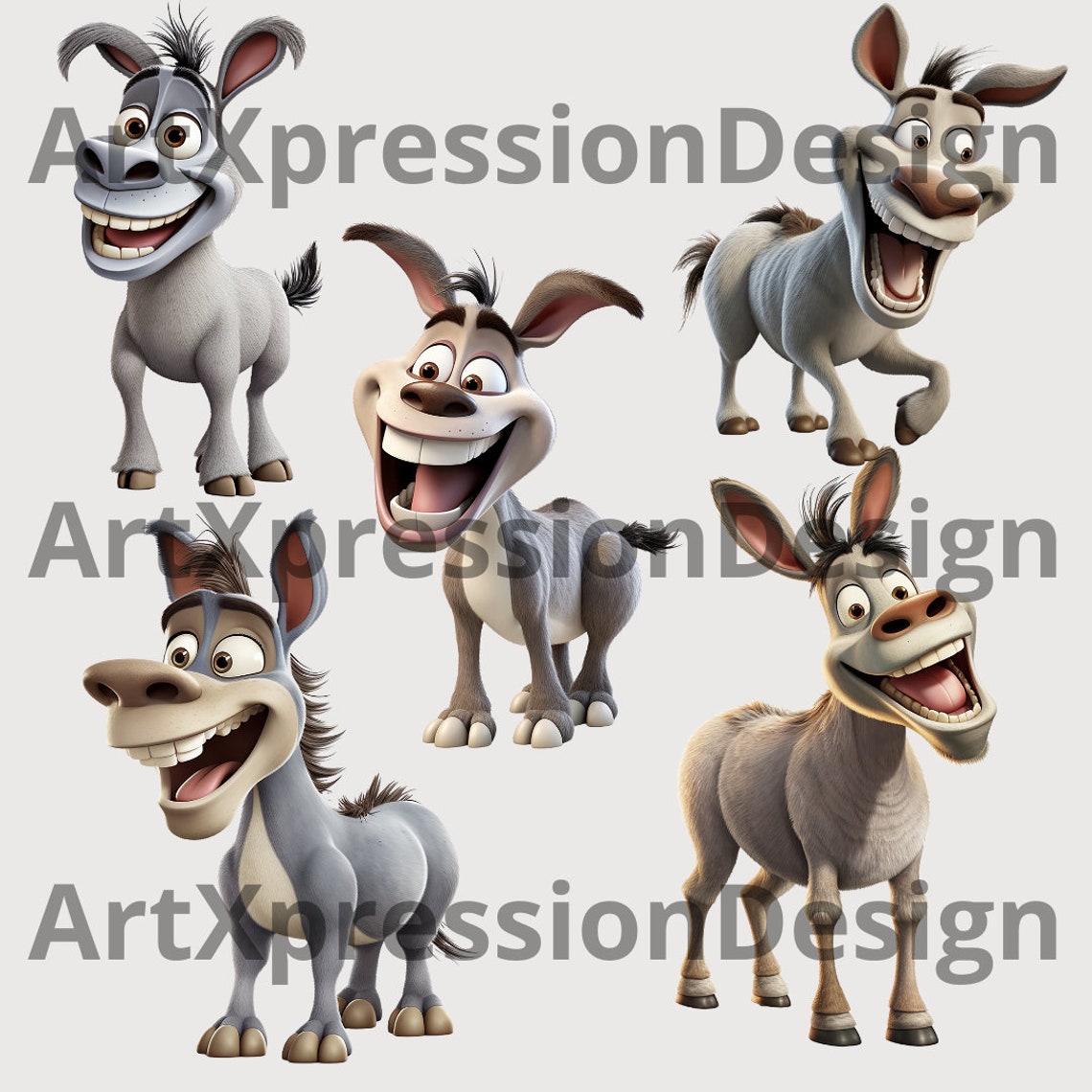 Donkeys Clipart - Cute Cartoon Clipart, Donkeys Clipart Set, Donkeys ...