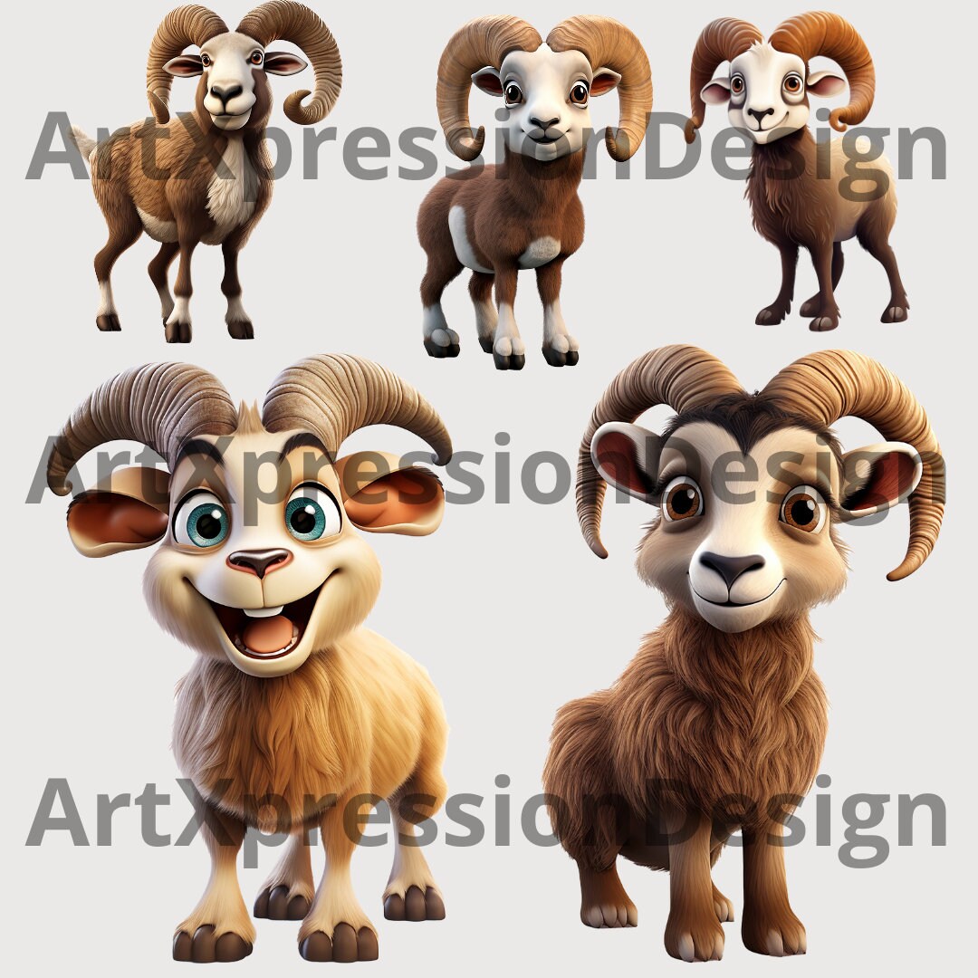 Mouflons Clipart Cute Cartoon Clipart, Mouflons Clipart Set, Mouflons ...