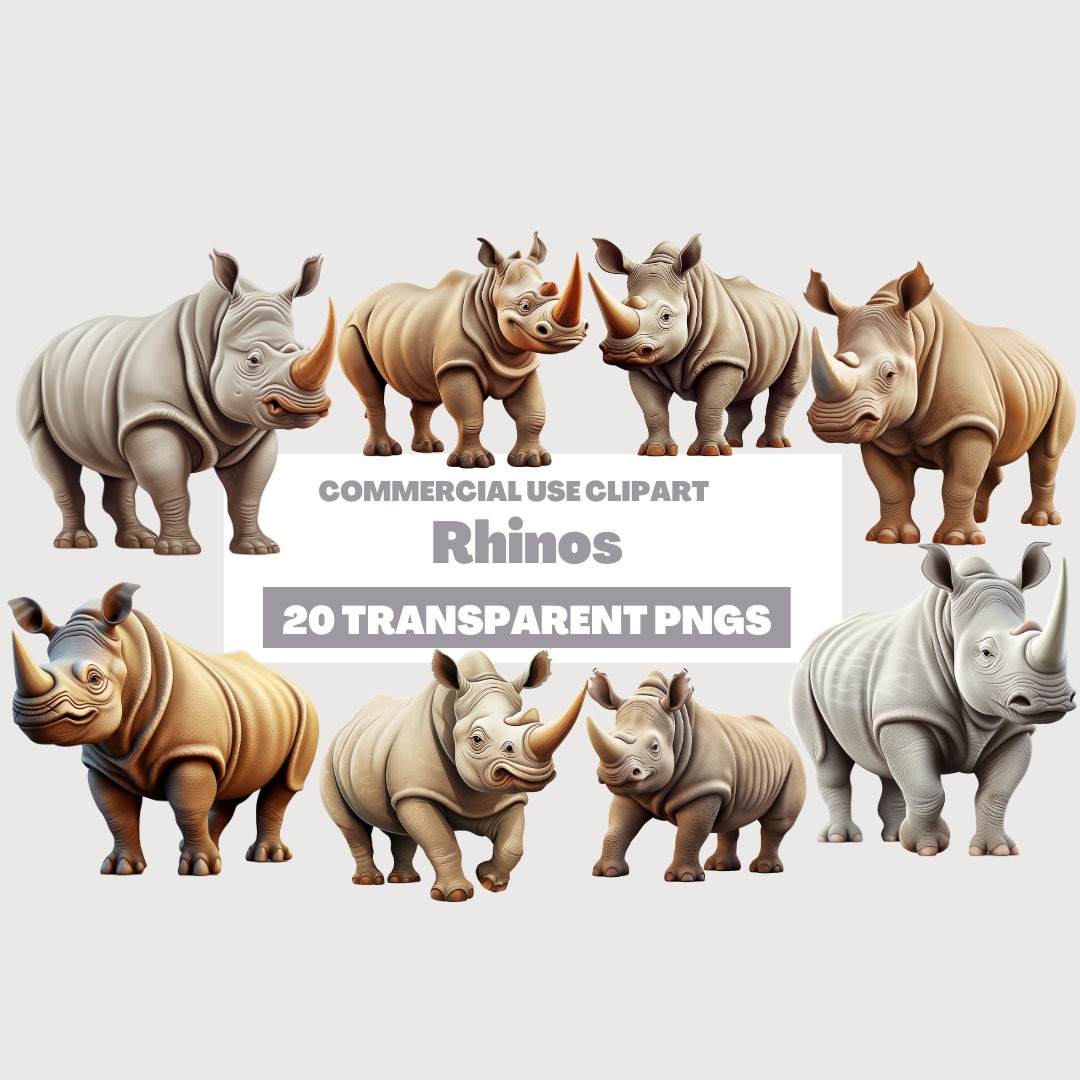 Rhinos Clipart - Cute Cartoon Clipart, Rhinos Clipart Set, Rhinos ...