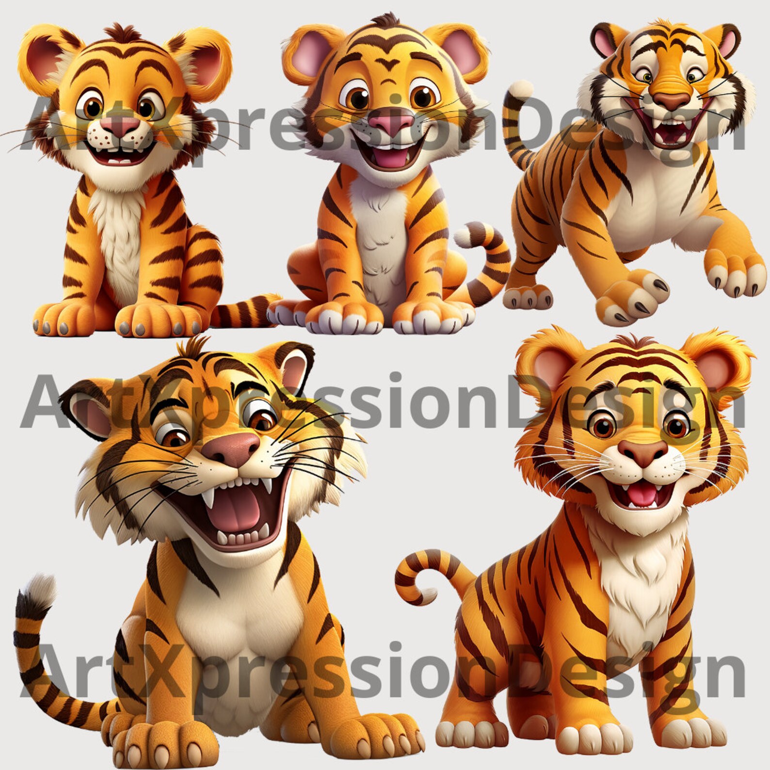 Tigers Clipart - Cute Cartoon Clipart, Tigers Clipart Set, Tigers ...
