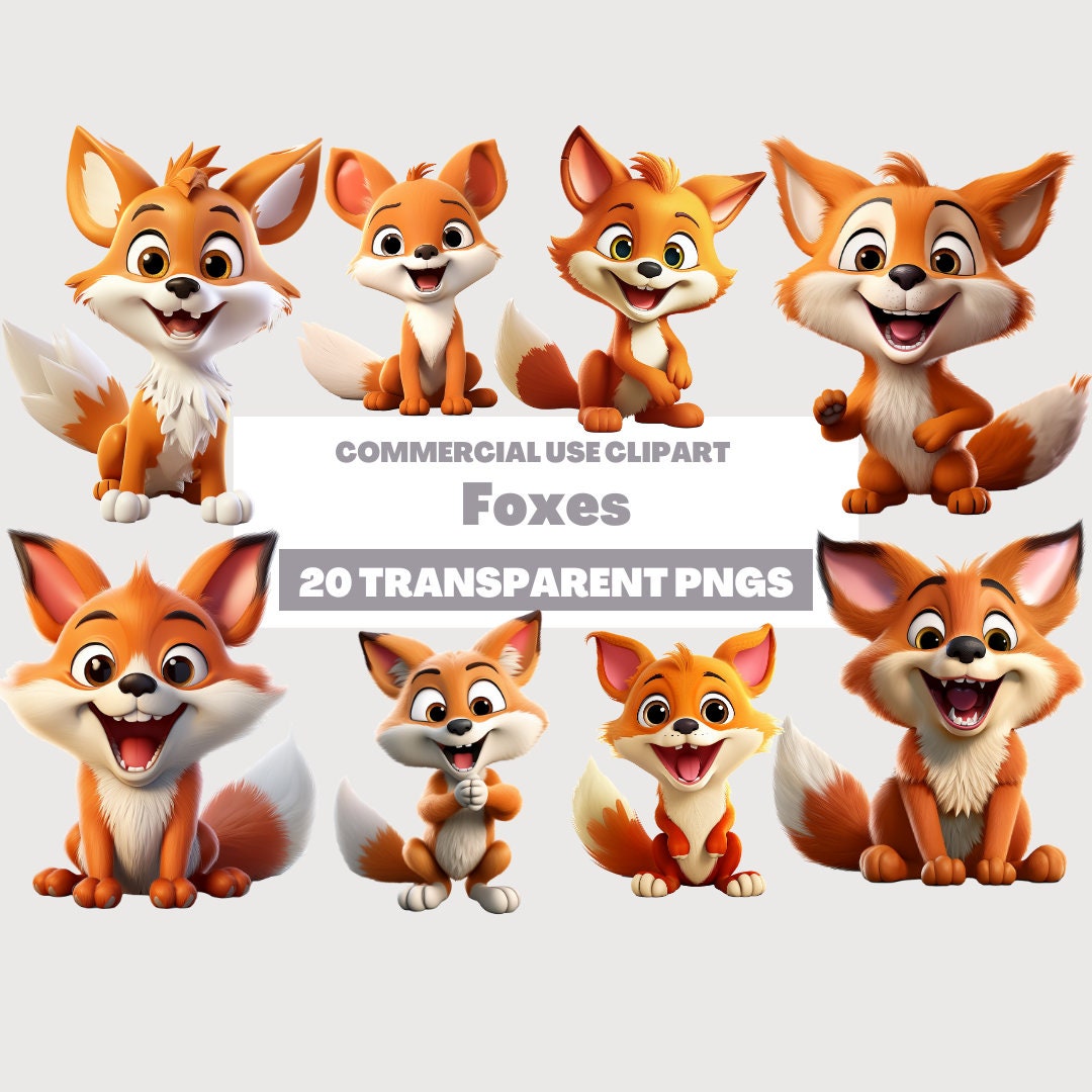 Foxes Clipart - Cute Cartoon Clipart, Foxes Clipart Set, Foxes ...