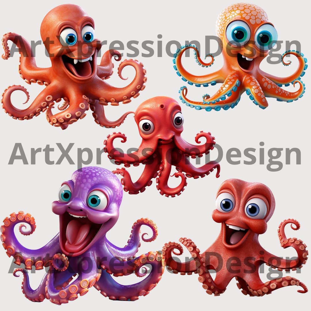 Octopuses Clipart Cute Cartoon Clipart, Octopuses Clipart Set ...