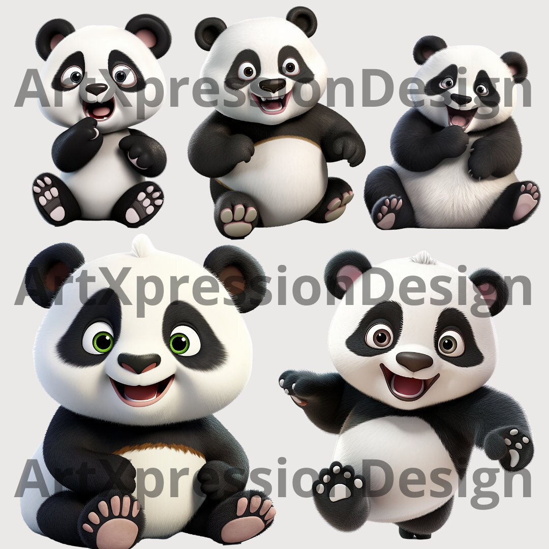 Pandas Clipart - Cute Cartoon Clipart, Pandas Clipart Set, Pandas ...