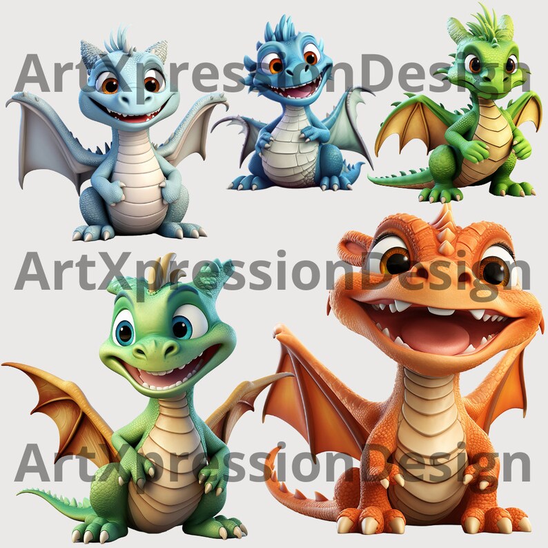 Dragons Clipart Cute Cartoon Clipart, Dragons Clipart Set, Dragons ...