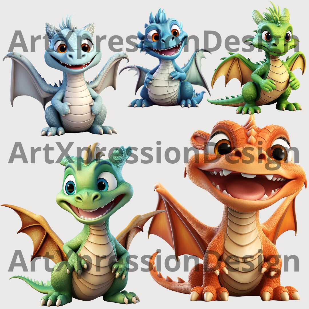 Dragons Clipart Cute Cartoon Clipart, Dragons Clipart Set, Dragons ...