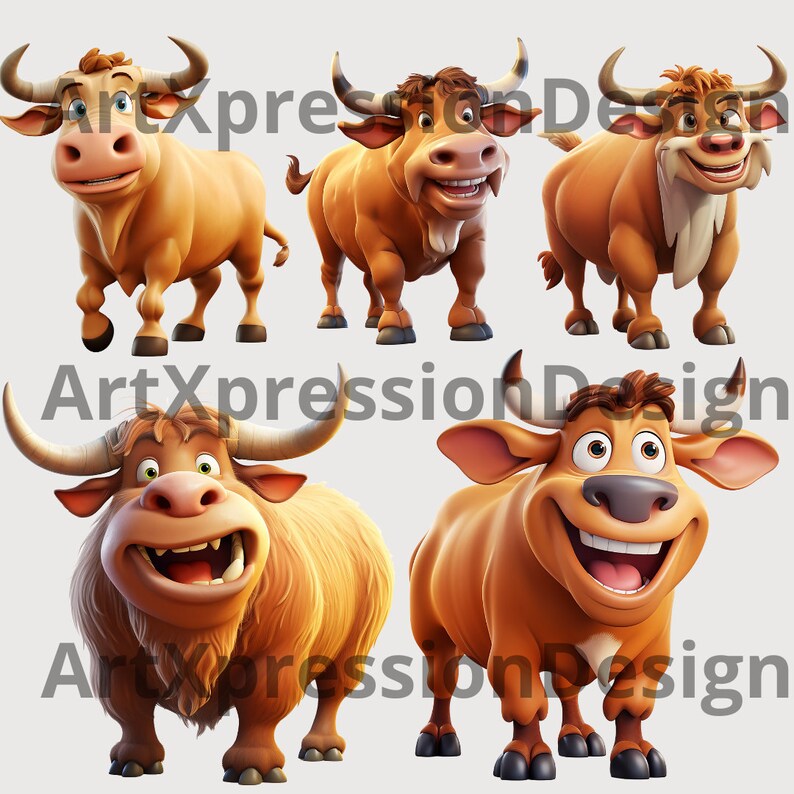 Bulls Clipart - Cute Cartoon Clipart, Bulls Clipart Set, Bulls ...