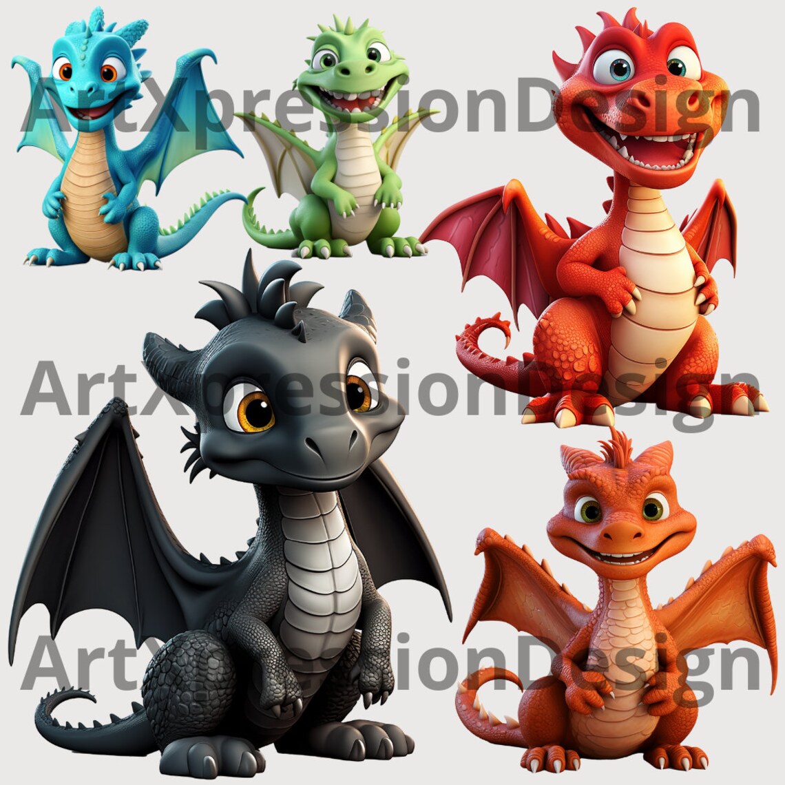 Dragons Clipart Cute Cartoon Clipart, Dragons Clipart Set, Dragons ...