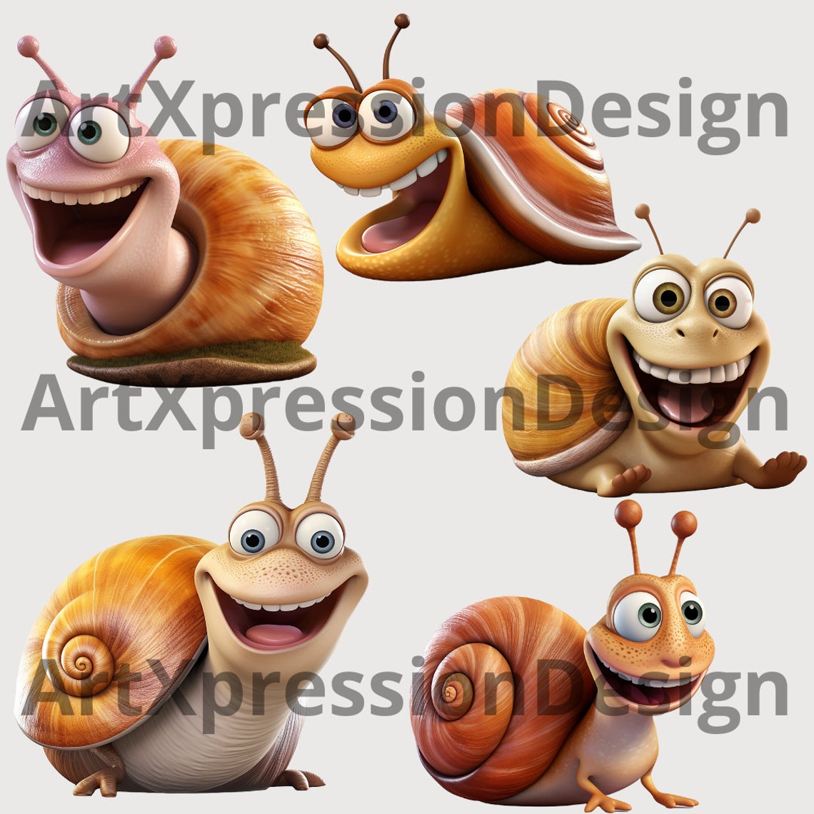 Snails Clipart - Cute Cartoon Clipart, Snails Clipart Set, Snails ...