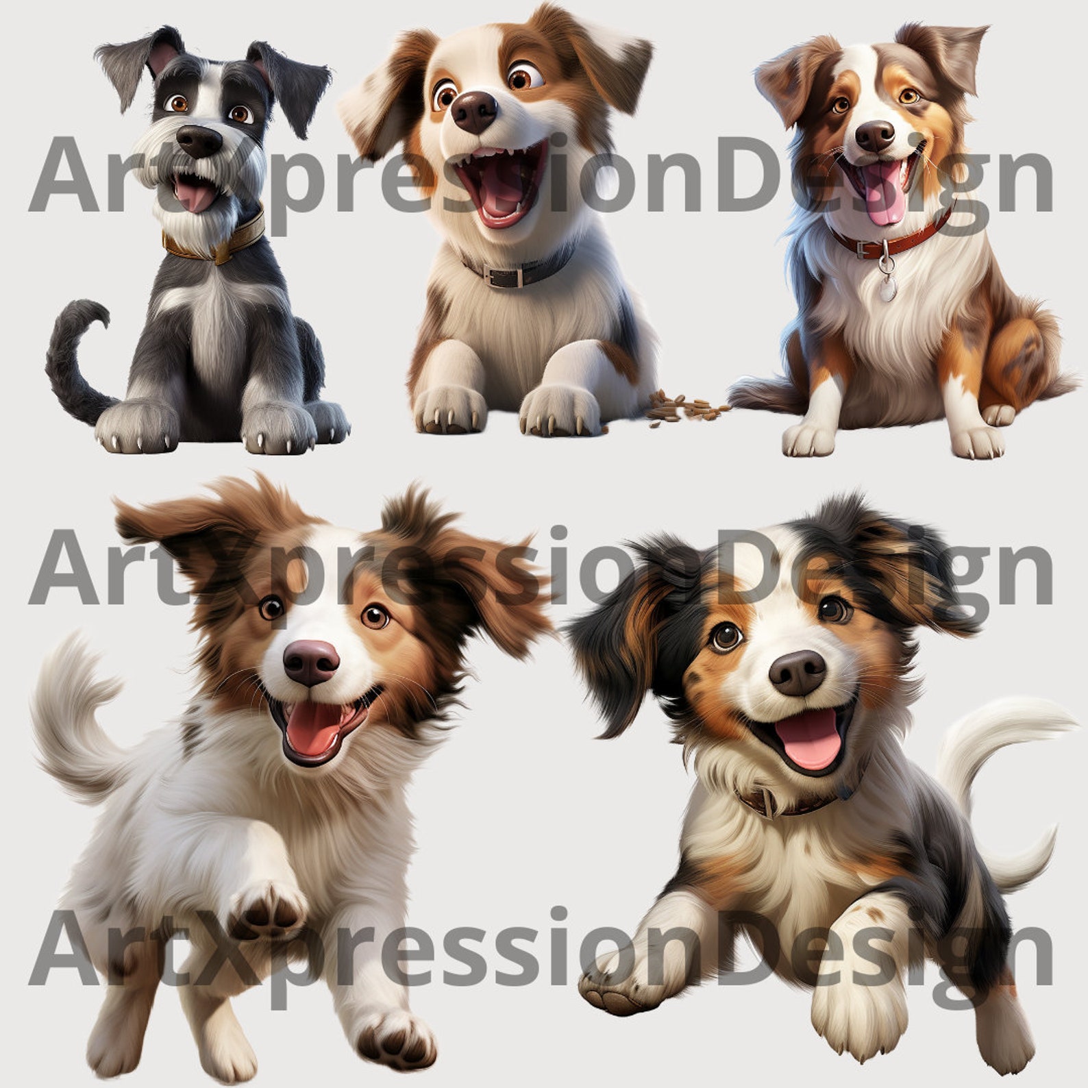 Dogs Clipart - Cute Cartoon Clipart, Dogs Clipart Set, Dogs - Instant ...