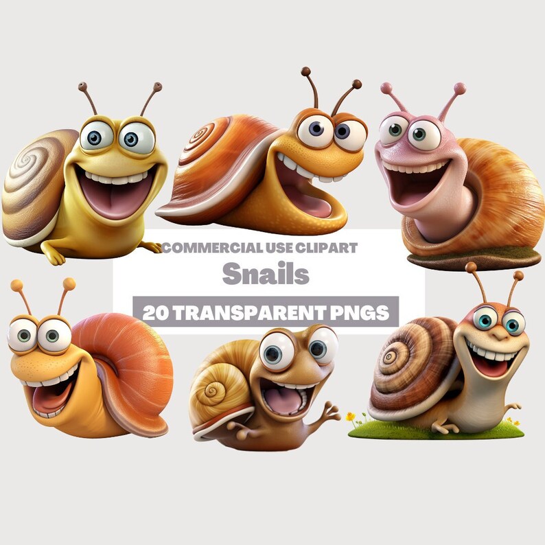 Snails Clipart - Cute Cartoon Clipart, Snails Clipart Set, Snails ...