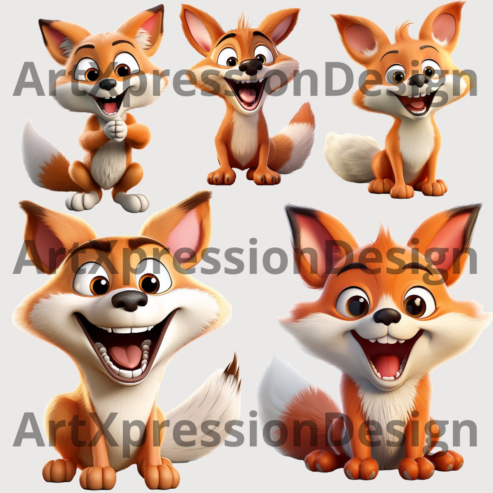 Foxes Clipart - Cute Cartoon Clipart, Foxes Clipart Set, Foxes ...