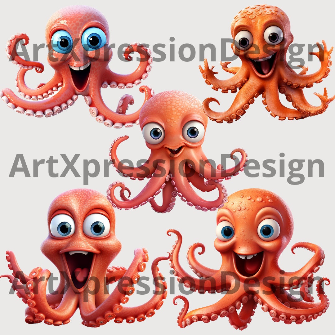 Octopuses Clipart Cute Cartoon Clipart, Octopuses Clipart Set ...