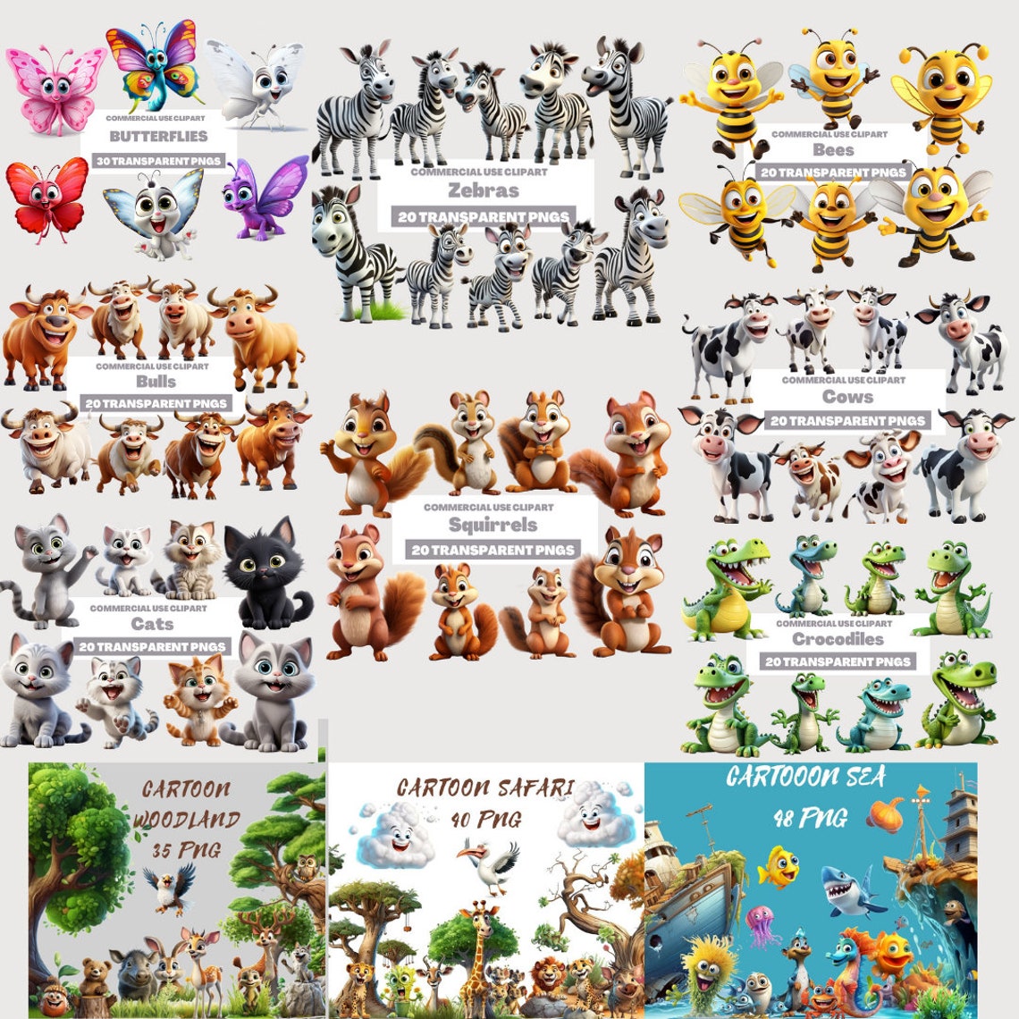 Animals Megapack Clipart Cute Cartoon Clipart, Mega Bundle, Animals Set ...