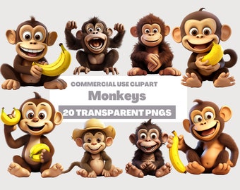 Cute Baby Monkeys Clipart Watercolor Kawaii Baby Monkey Boy - Etsy