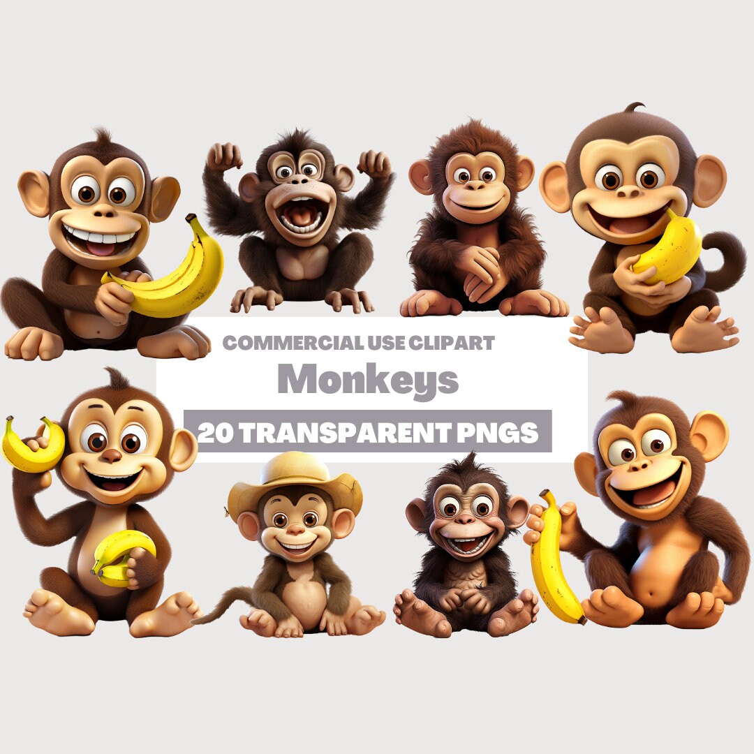 Monkeys Clipart - Cute Cartoon Clipart, Monkeys Clipart Set, Monkeys ...