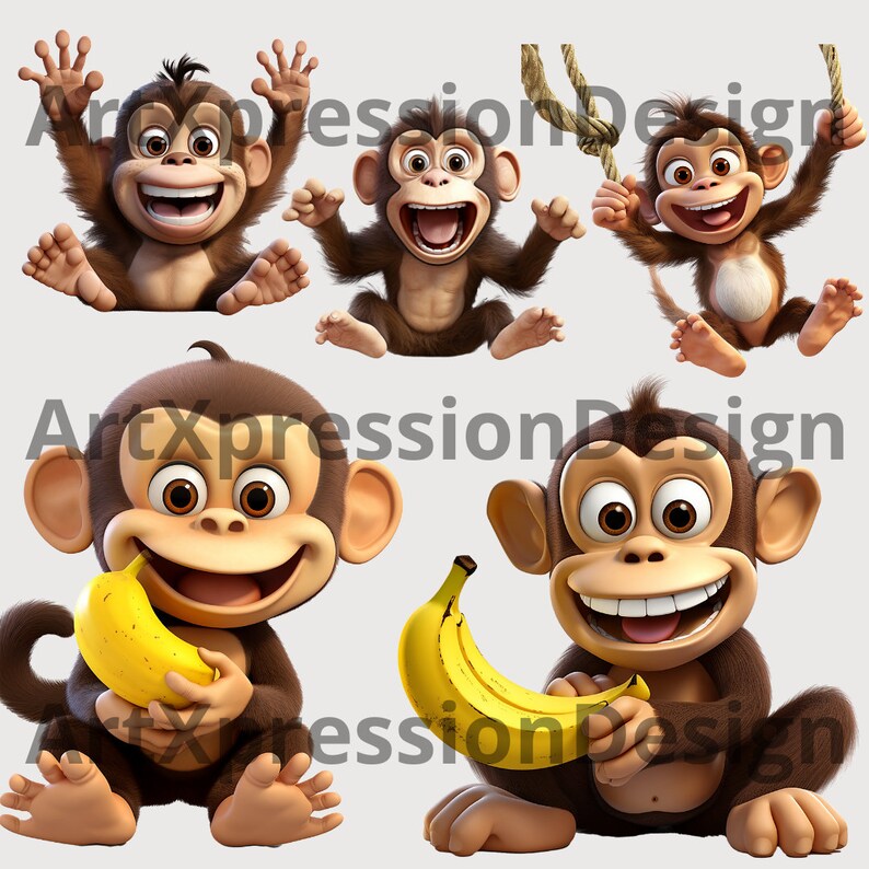 Monkeys Clipart - Cute Cartoon Clipart, Monkeys Clipart Set, Monkeys ...