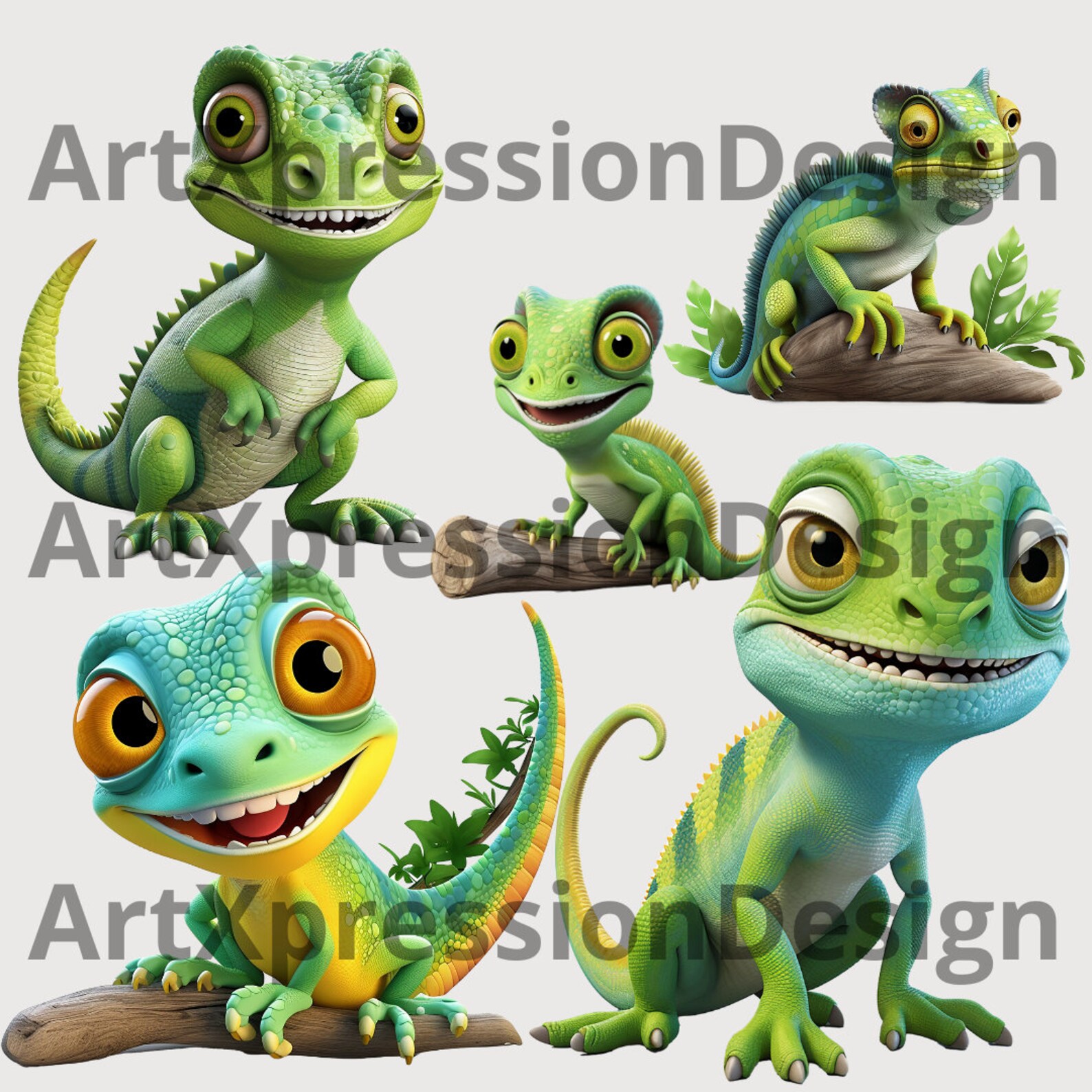 Chameleons Clipart Cute Cartoon Clipart, Chameleons Clipart Set ...