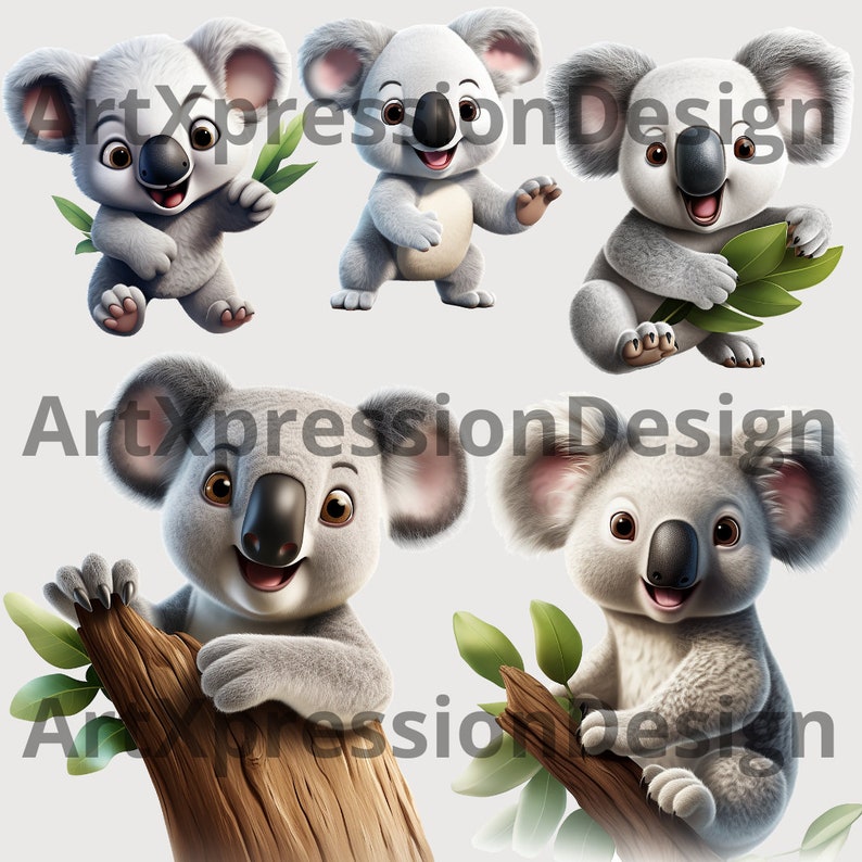 Koalas Clipart - Cute Cartoon Clipart, Koalas Clipart Set, Koalas ...