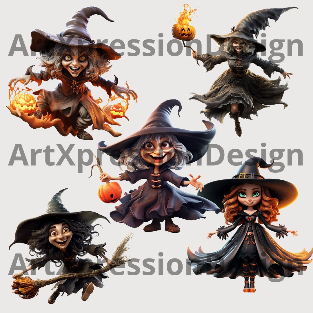 Halloween Witches Clipart Cute Witches Clip Art, Halloween Clipart Set ...