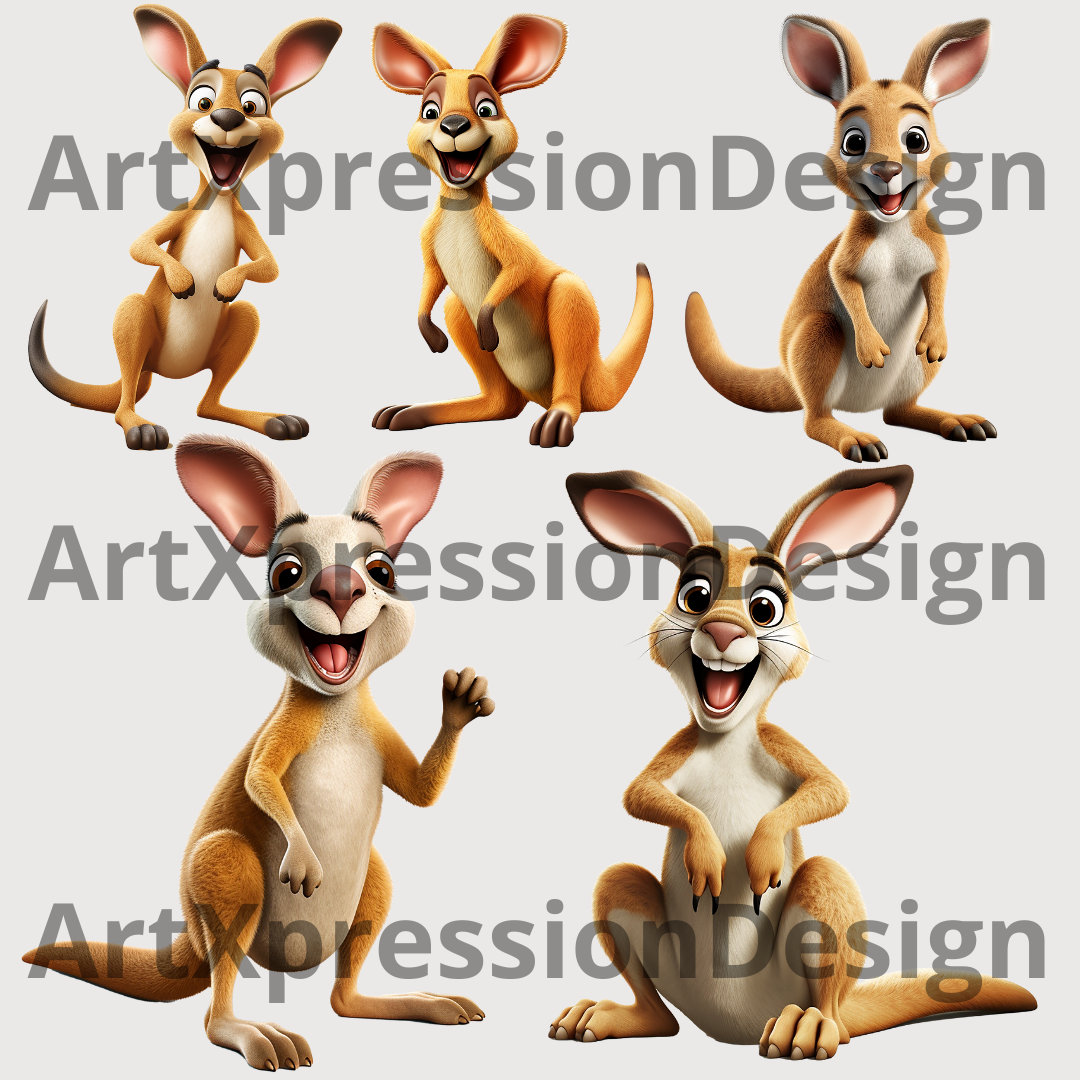 Kangaroos Clipart - Cute Cartoon Clipart, Kangaroos Clipart Set ...