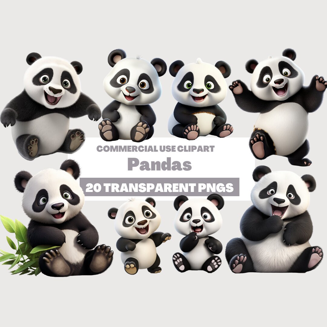 Pandas Clipart - Cute Cartoon Clipart, Pandas Clipart Set, Pandas ...
