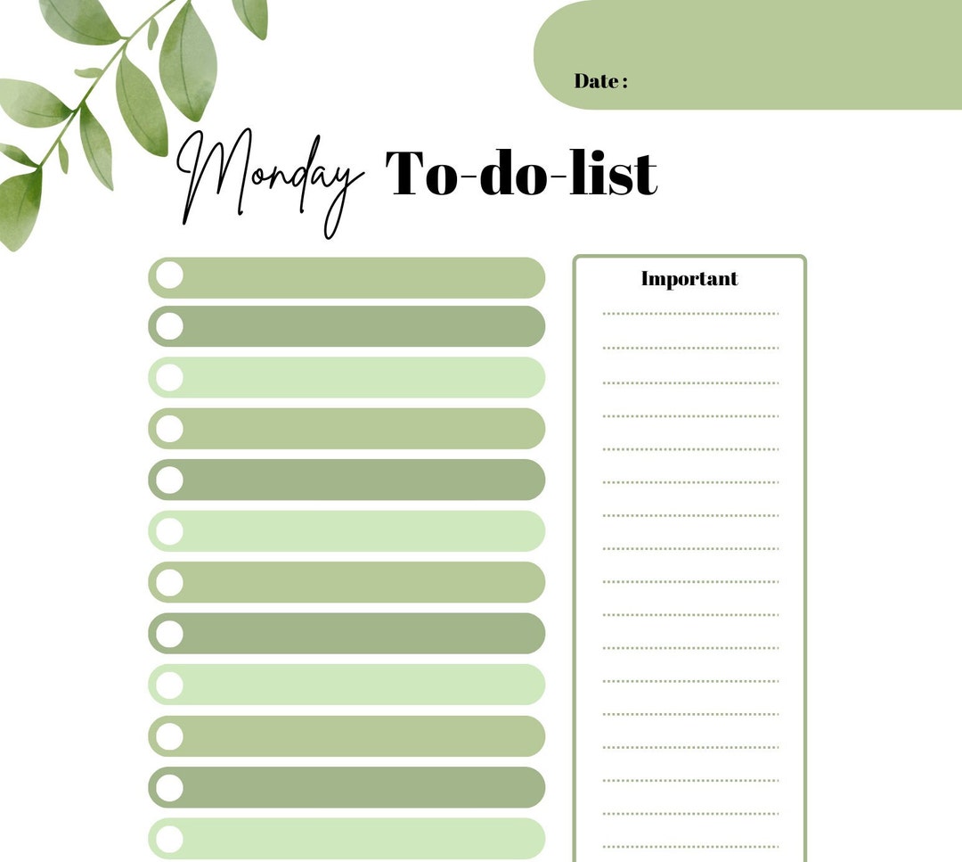 To Do List Green Plant - Monday to Sunday Productivity Tracker Digital ...